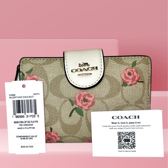 Coach | Bags | Coach Cream And Pink Wallet With Floral Accents Nwt Full ...